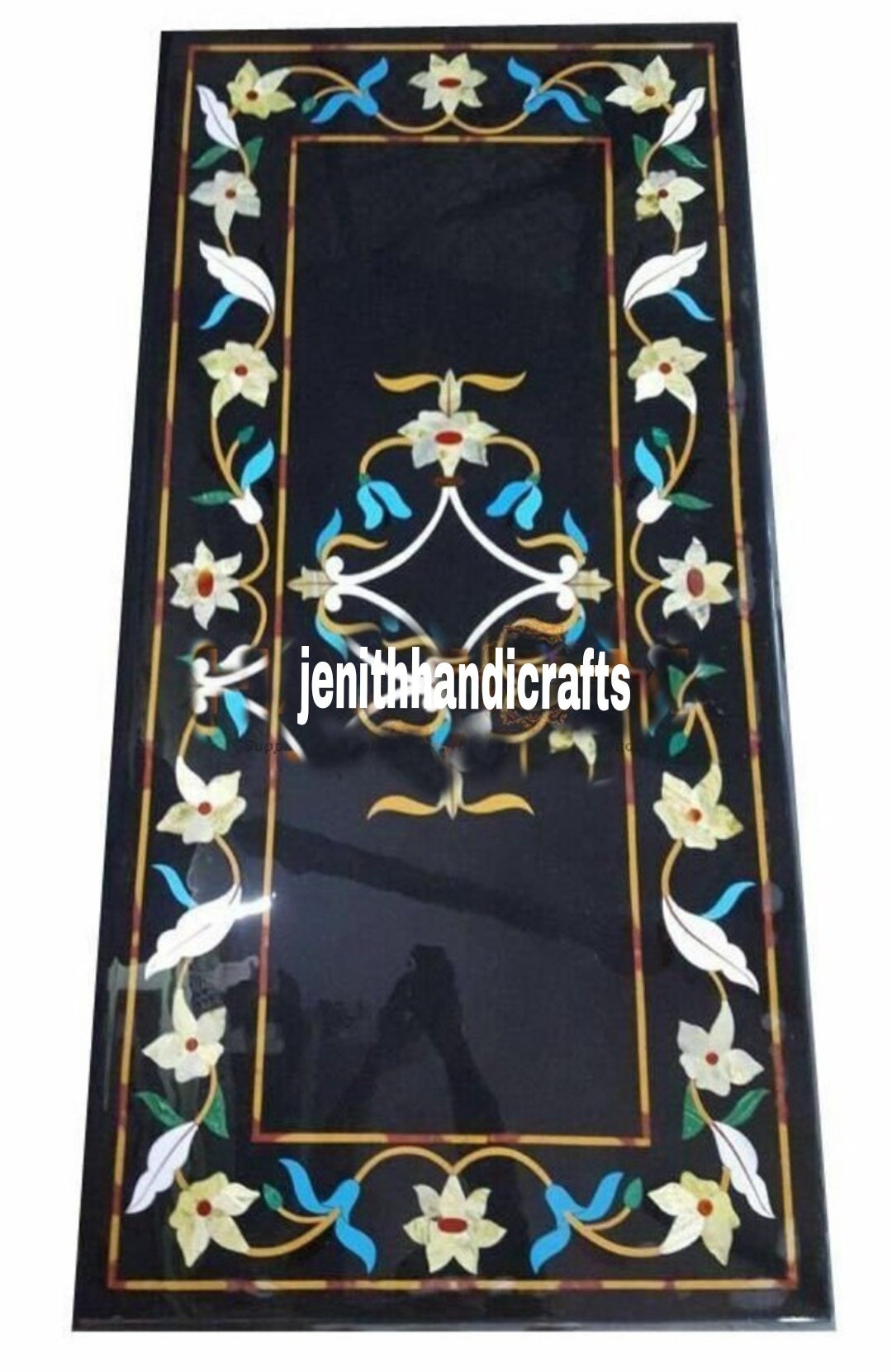 Rectangle Black Marble Dining Table Top Multi Stone Beautiful ...