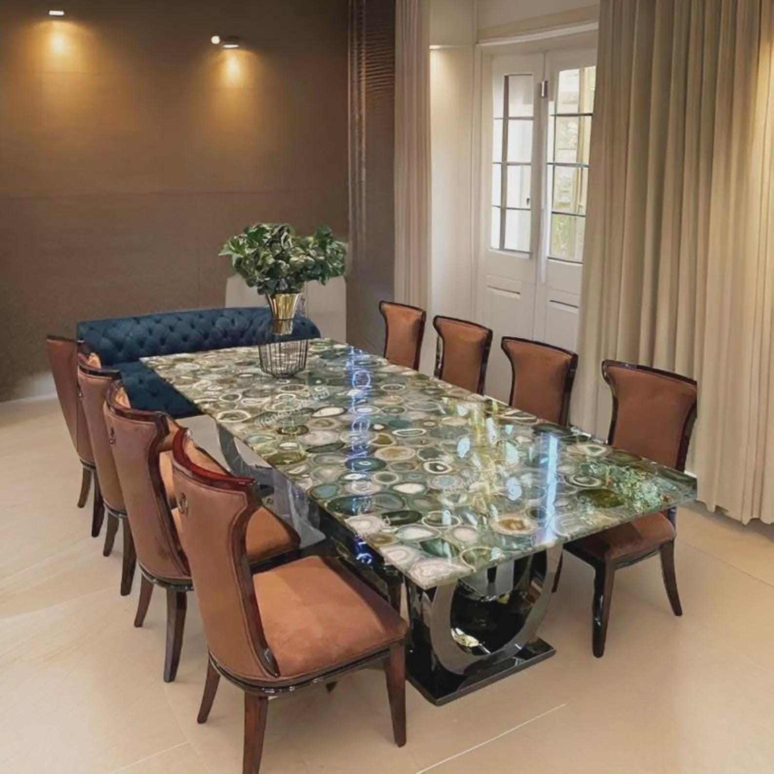 Luxury Green Agate Dining Table | Semi Precious Stone Tabletop ...