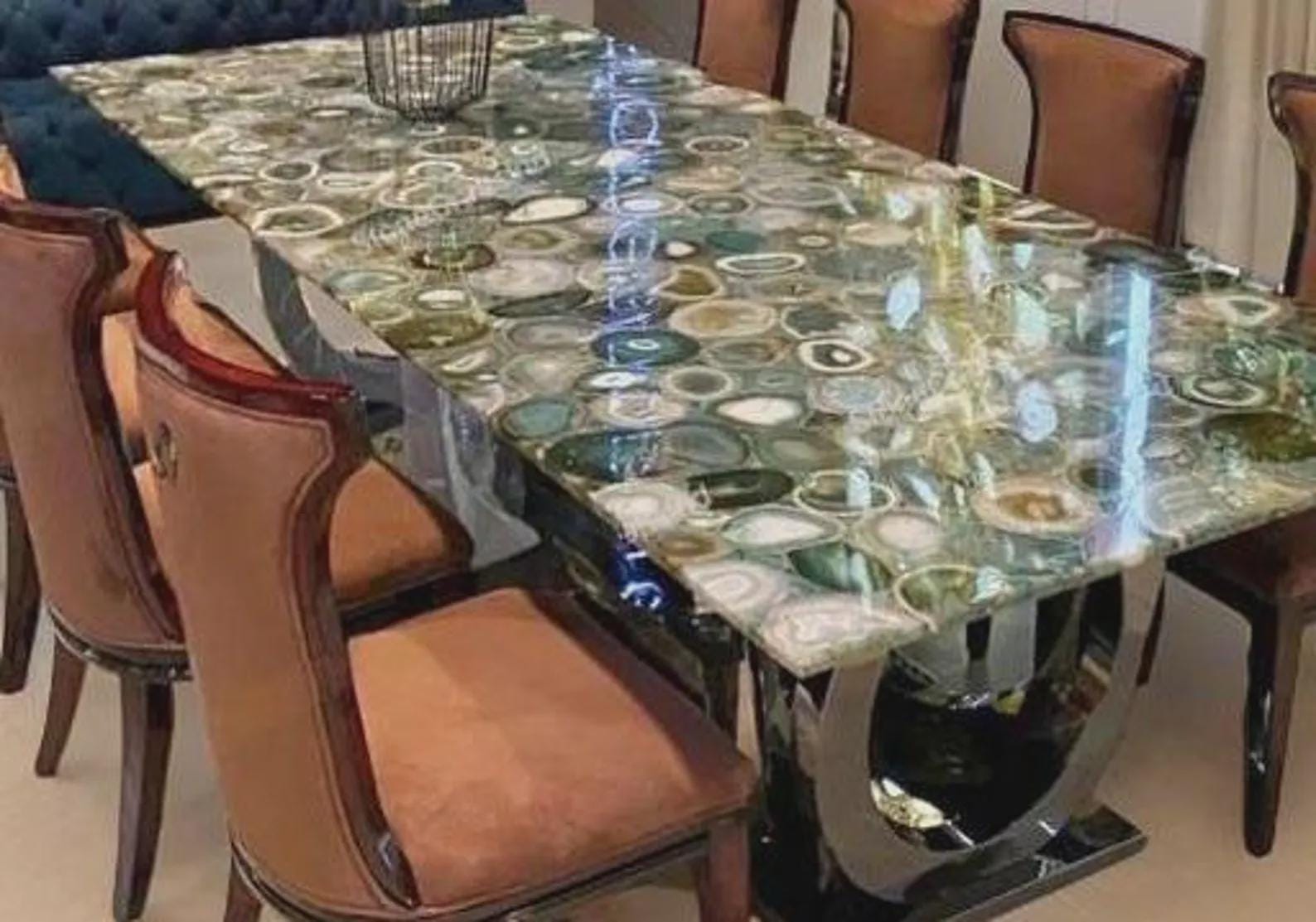 Luxury Green Agate Dining Table | Semi Precious Stone Tabletop ...