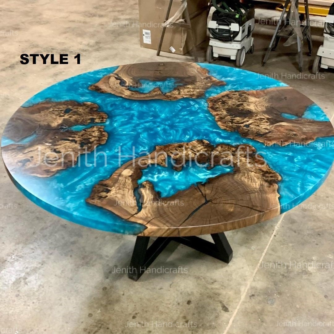 Custom Round Epoxy River Table Top | Solid Wood & Resin | Handmade ...