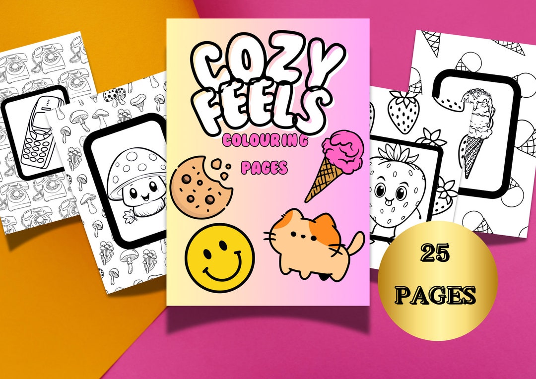 Cozy Feels Coloring Pages, Kids Coloring Book, Printable Digital Pages ...