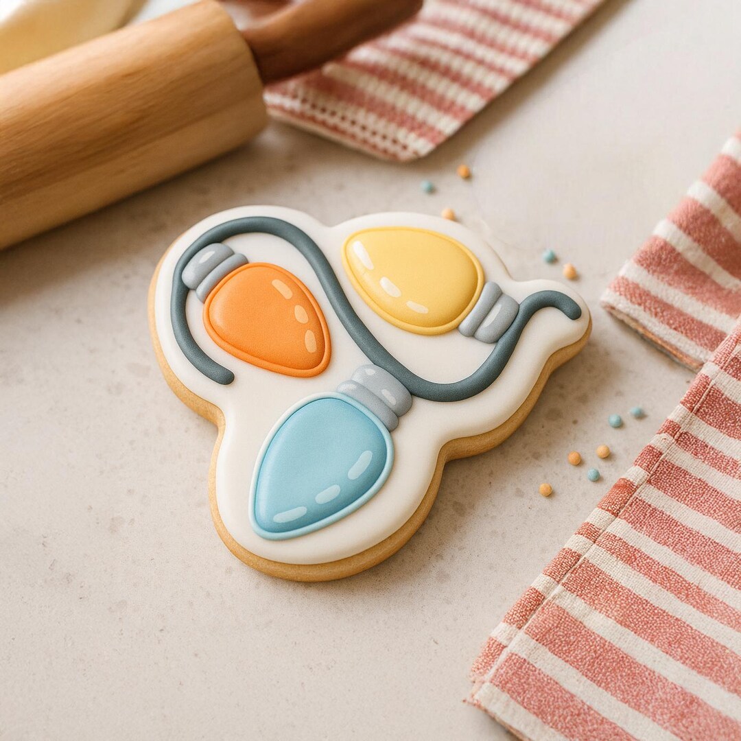 Christmas Lights Cookie Cutter & Optional Guideline Stencil | Holiday ...