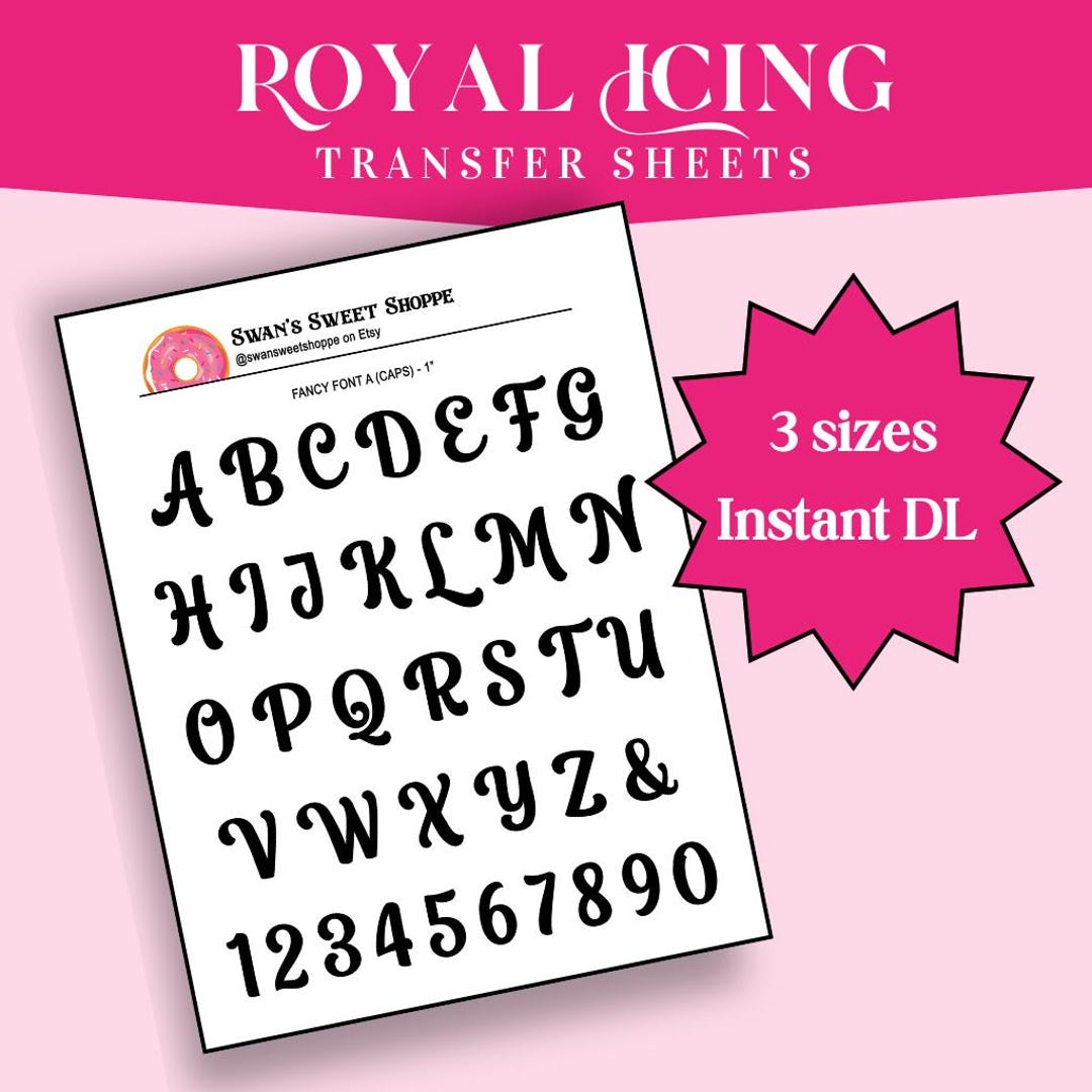 Fancy Font Royal Icing Transfer Sheets: Piping Template (digital ...