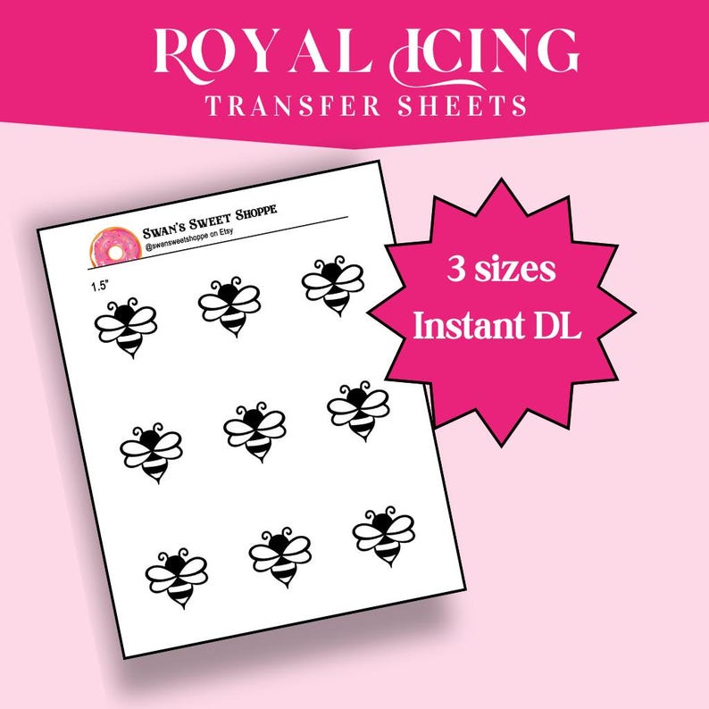 Cute Bee Royal Icing Transfer Sheets || Royal Icing Template || Piping ...