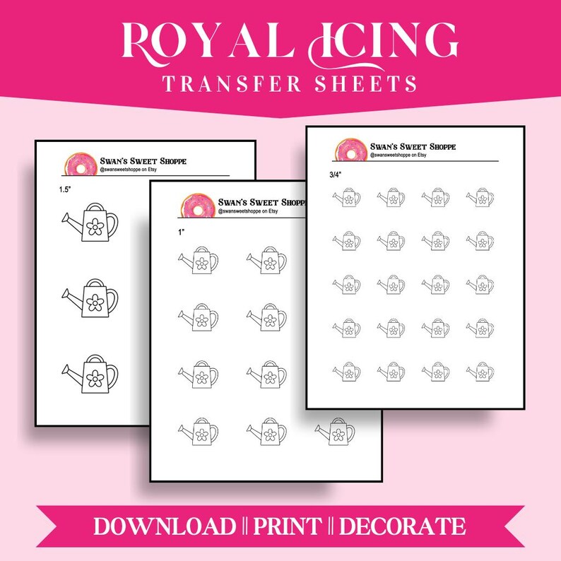Watering Can Royal Icing Transfer Sheets: Spring Template (digital ...