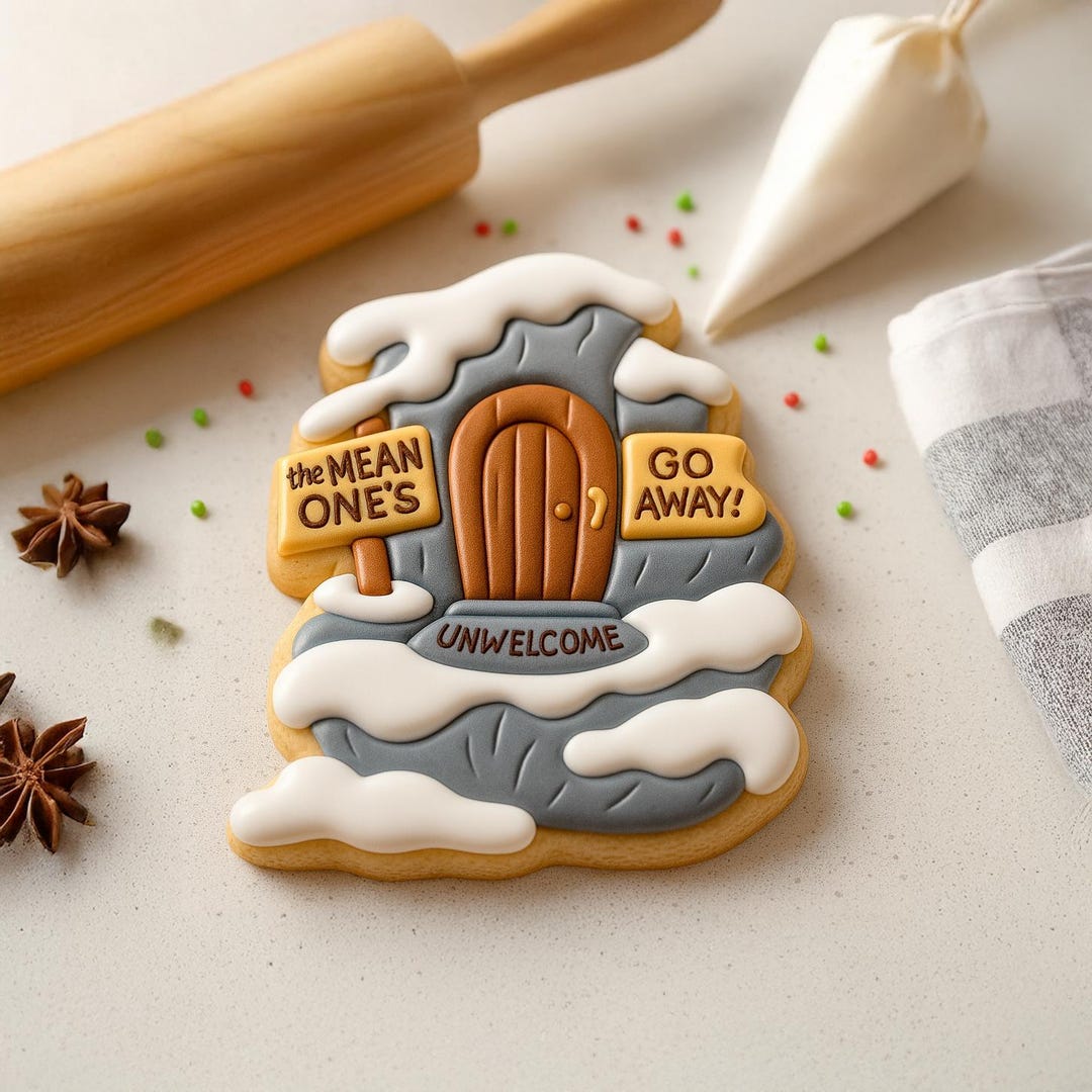 Grinch Home Cookie Cutter & Optional Guideline Stencil | Holiday Baking ...