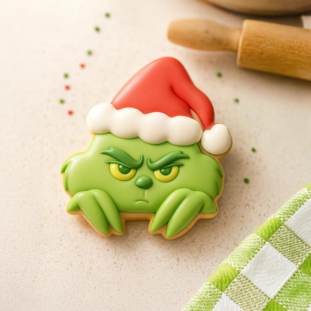 Grinch Cookie Cutter & Optional Guideline Stencil | Holiday Baking ...