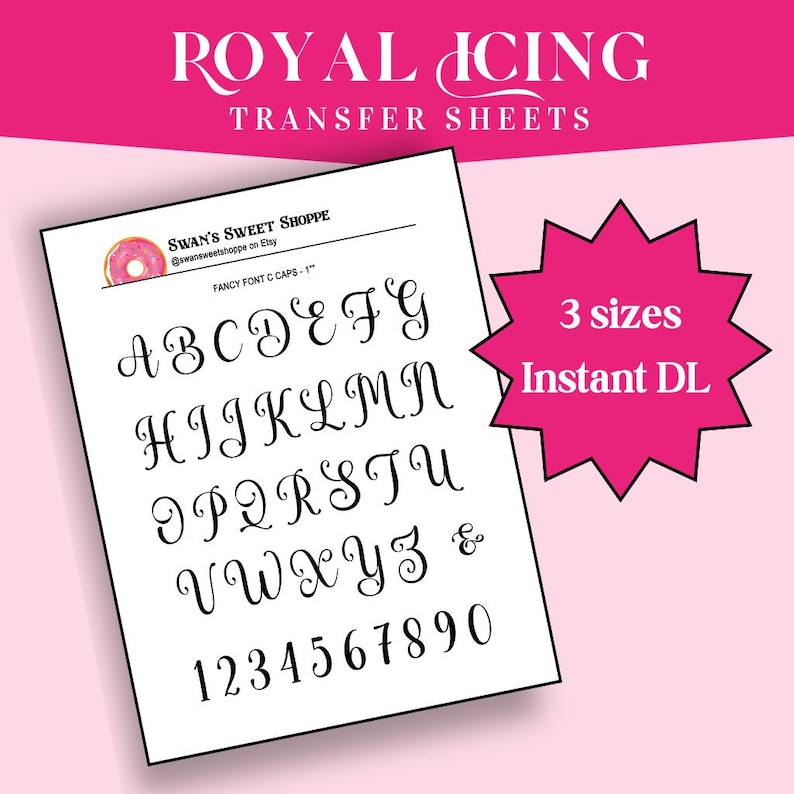 Fancy Font Royal Icing Transfer Sheets: Piping Template (digital ...