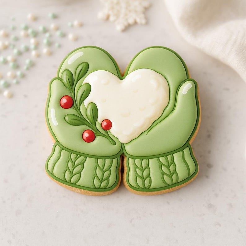 Winter Mitten Heart Cookie Cutter With Sage Mittens, Berries, and Cozy ...