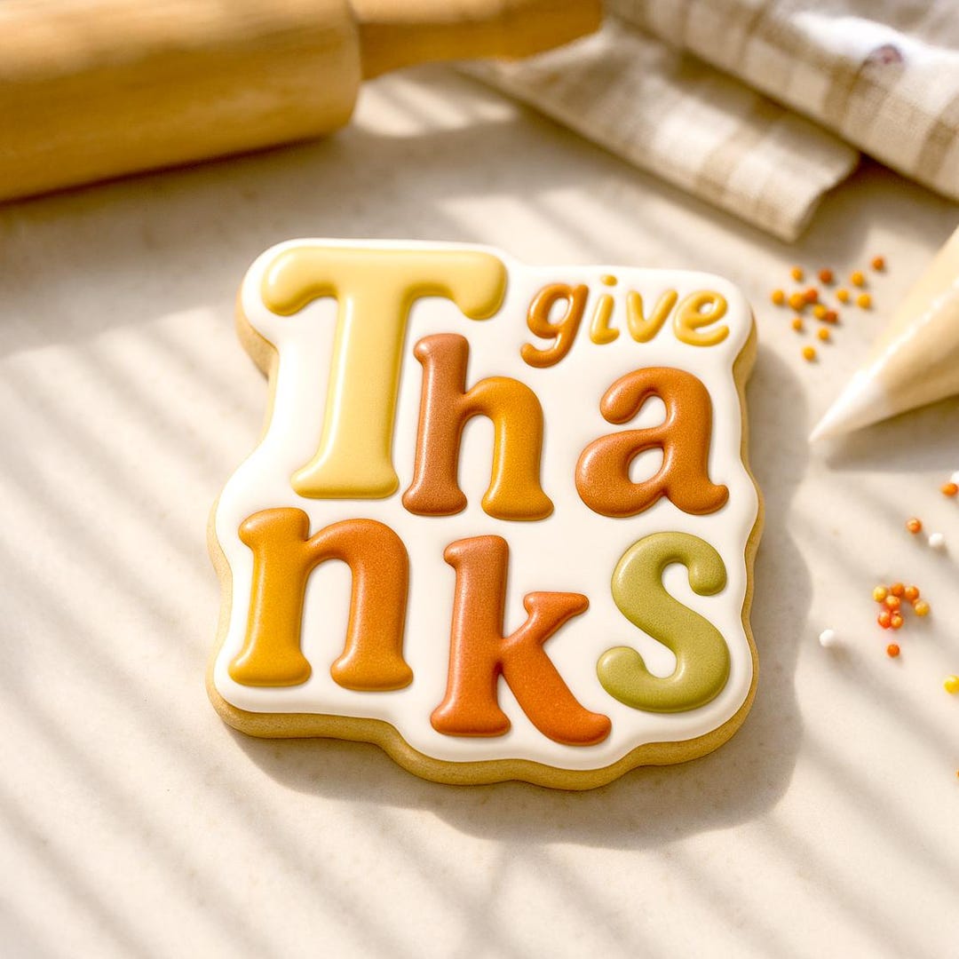 Give Thanks Cookie Cutter & Optional Guideline Stencil | Holiday Baking ...