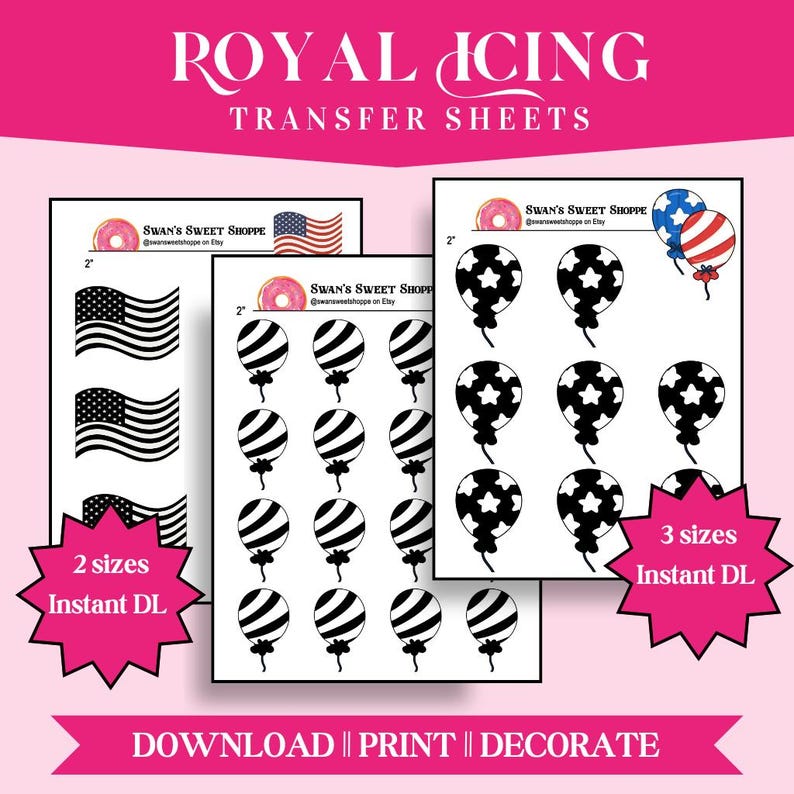 4th of July Royal Icing Transfer Sheets || Patriotic Decor || Royal ...