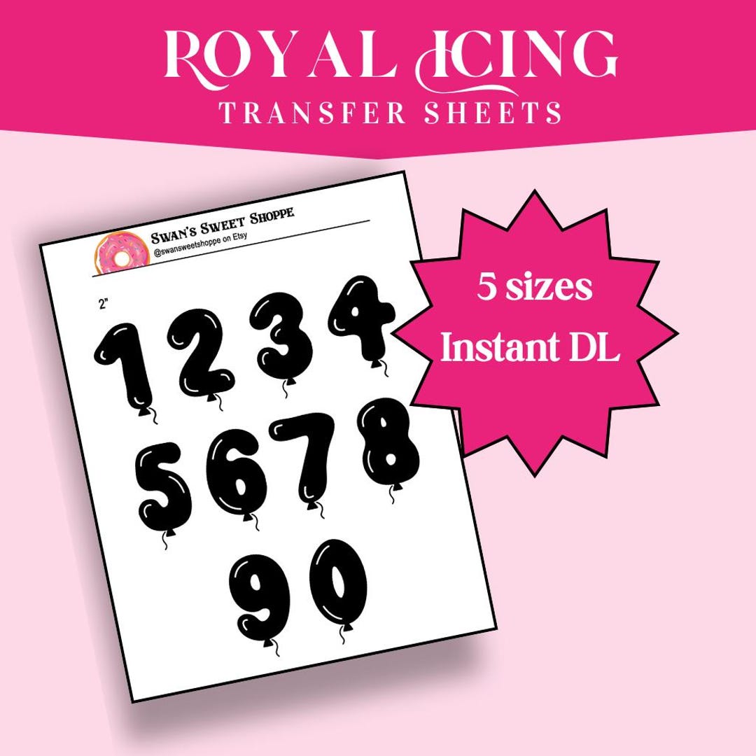 Balloon Number Royal Icing Transfer Sheets: Font Template (digital ...