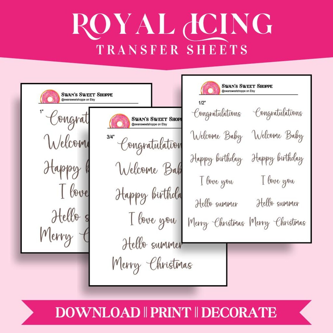 Royal Icing Script Font Transfers: Piping Practice Template (digital ...