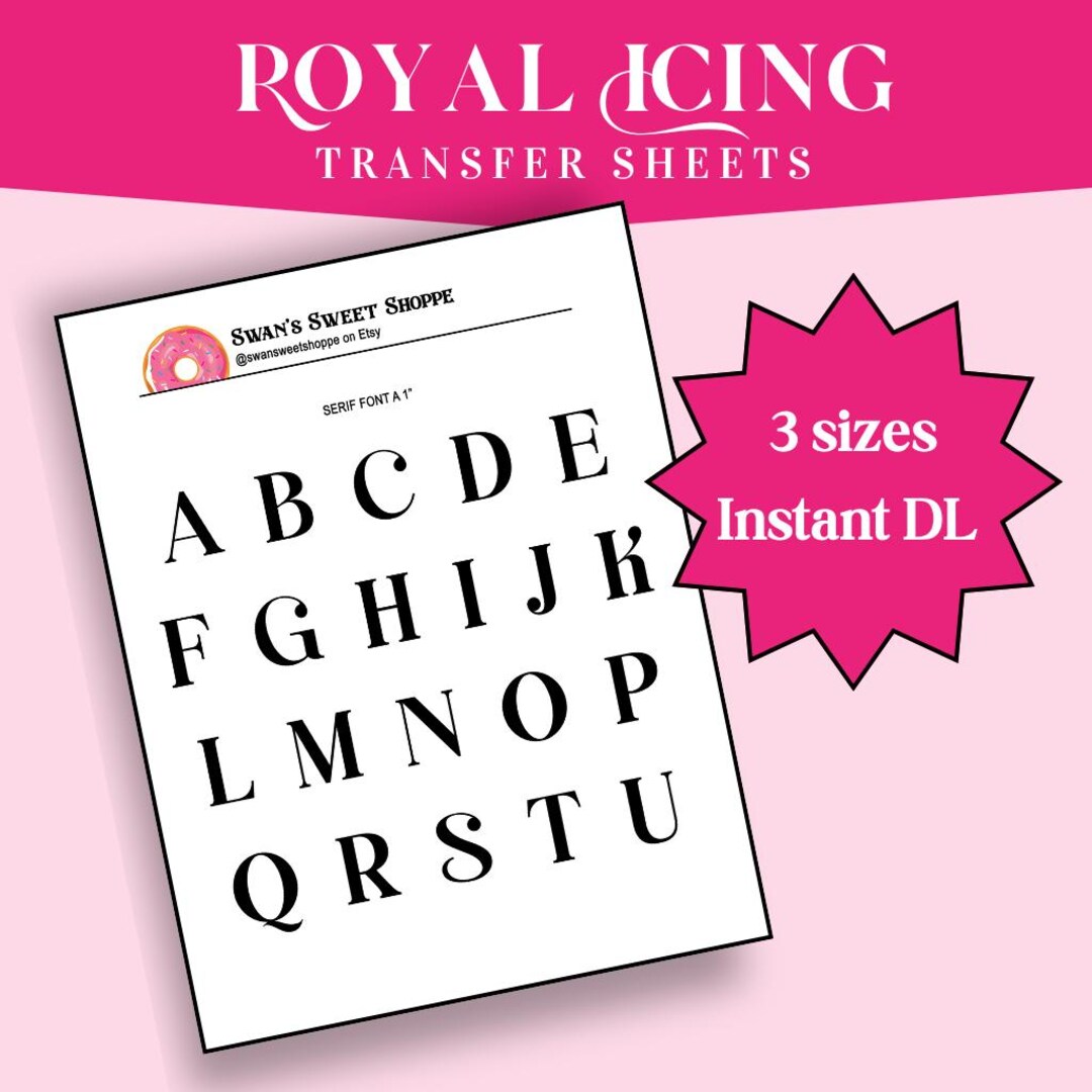 Serif Font Royal Icing Transfer Sheet: Alphabet Template (digital ...