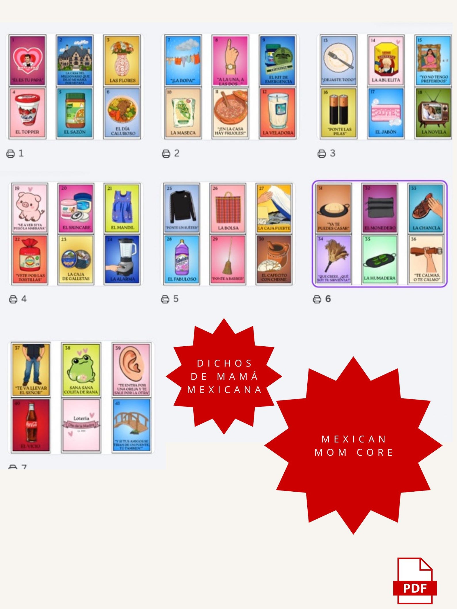Loteria del Día de las Madres/ Bingo Día de las madres / Dichos de mamá ...