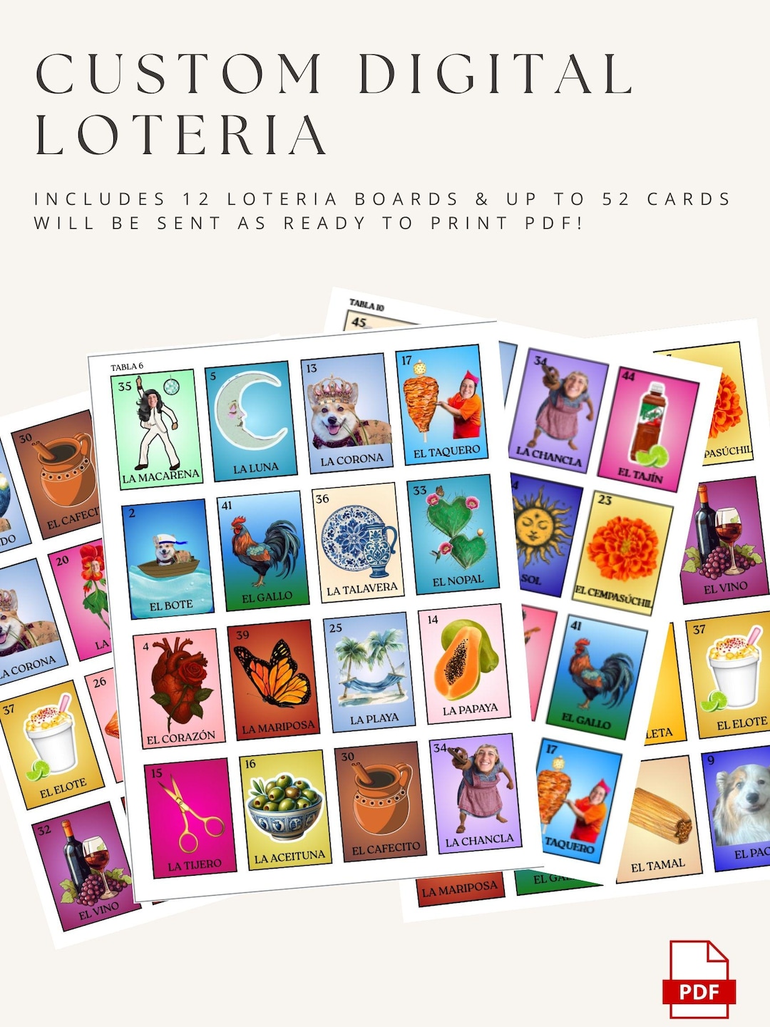 Digital Personalized Loteria, Loteria Personalizada, Custom Made Bingo ...