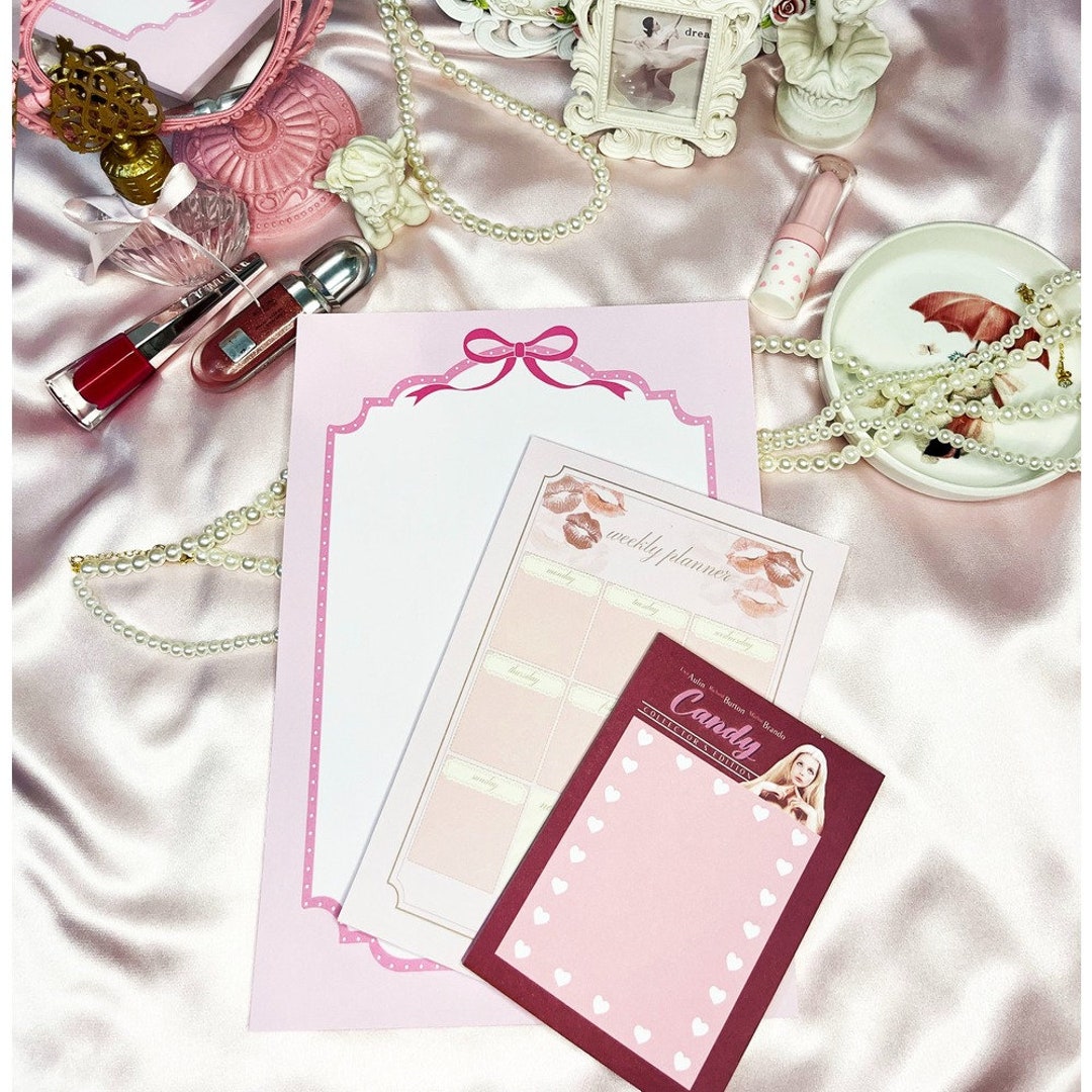 Set Coquette Notepad Pretty Pink Bow Kisses Pearl Aesthetic Princess ...