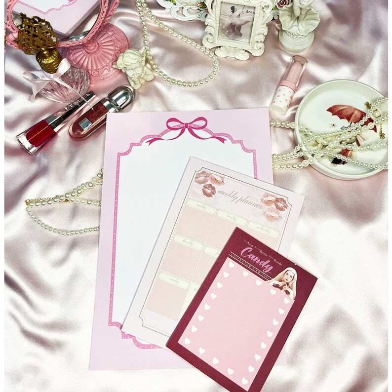 Set Coquette Notepad Pretty Pink Bow Kisses Pearl Aesthetic Princess ...