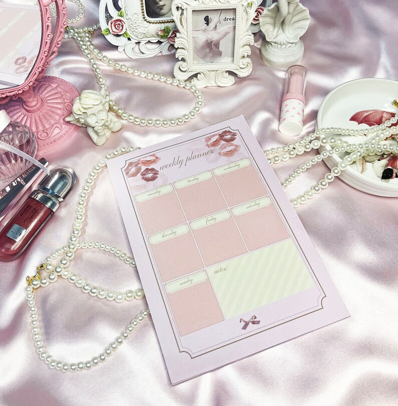 Set Coquette Notepad Pretty Pink Bow Kisses Pearl Aesthetic Princess ...