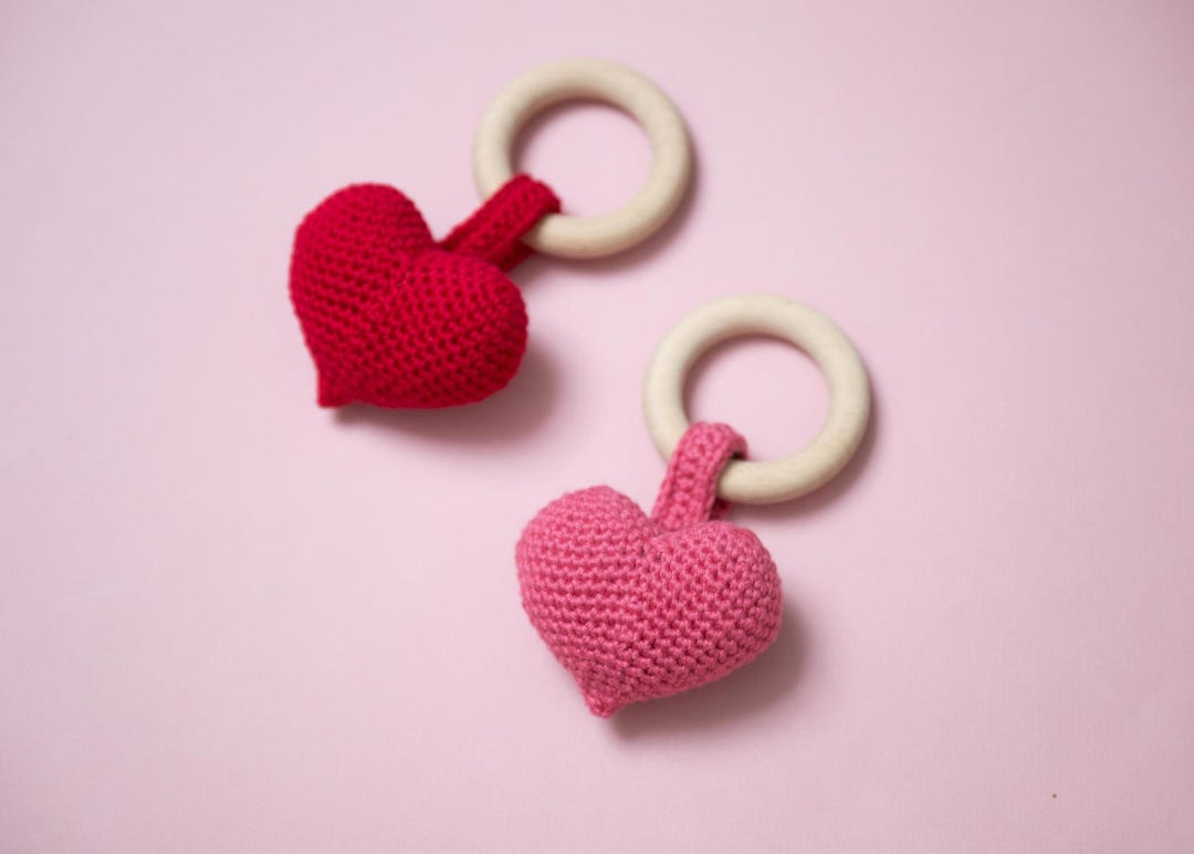 Valentine's Day Heart Rattle Crochet Heart Rattle Cotton Baby Rattle ...