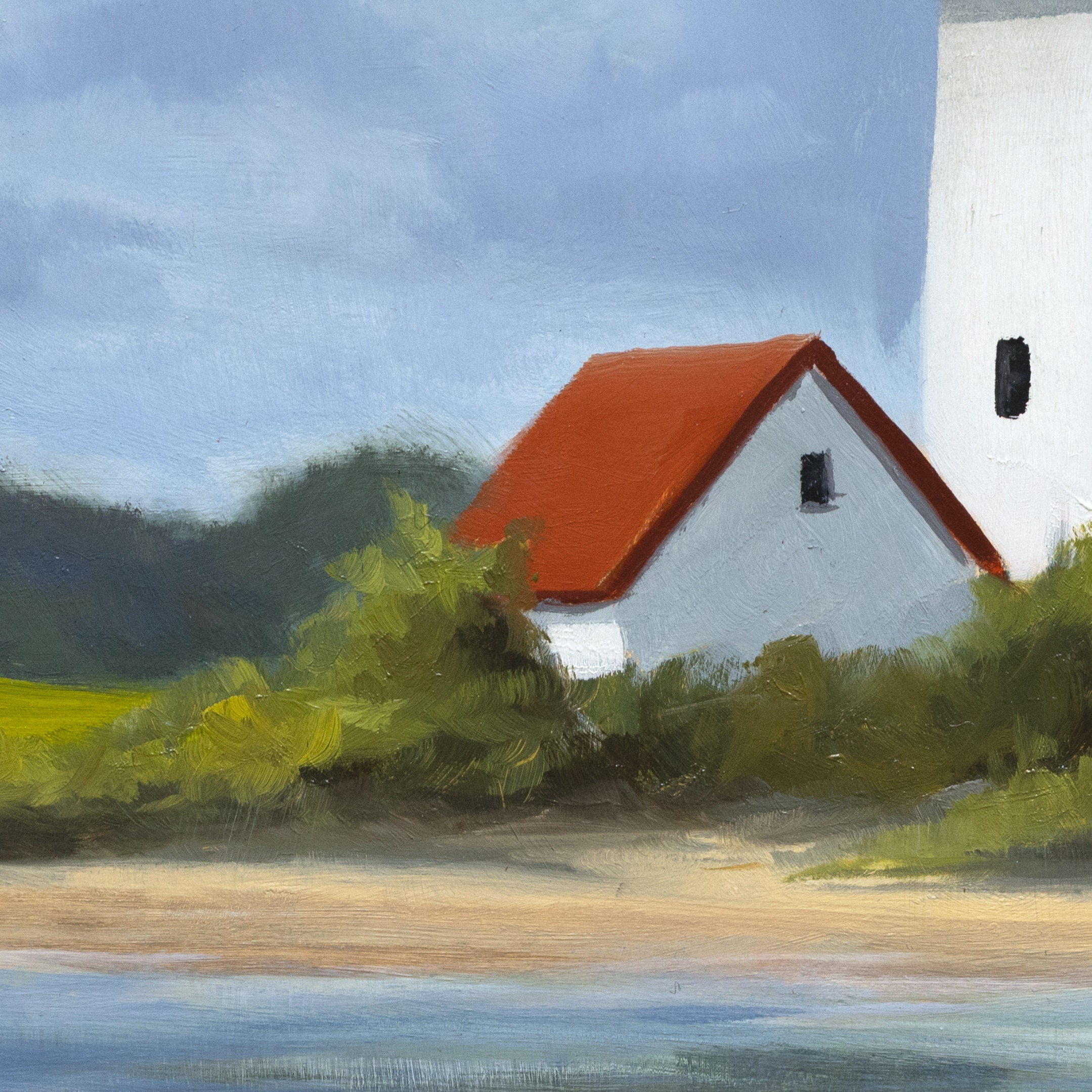 Oil Painting Lighthouse Beach Landscape Painting 6x6 Fine Art Original ...