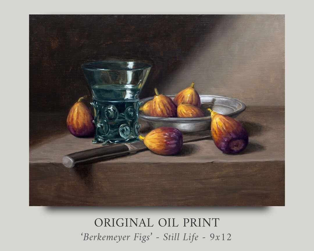 Figs Still Life Oil Painting Print: Berkemeyer Glass, Realism Art (9x12 ...
