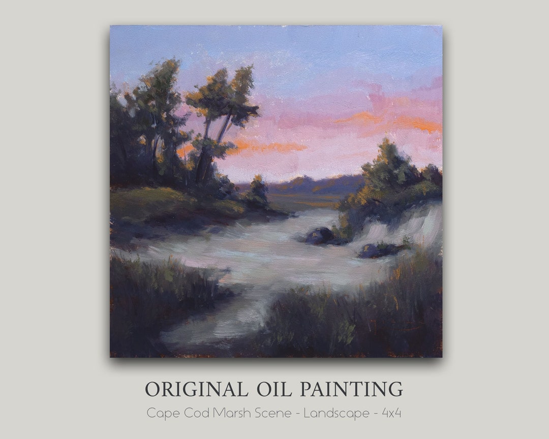 Original Cape Cod Marsh Oil Painting: Evening Light Landscape (4x4) - Etsy