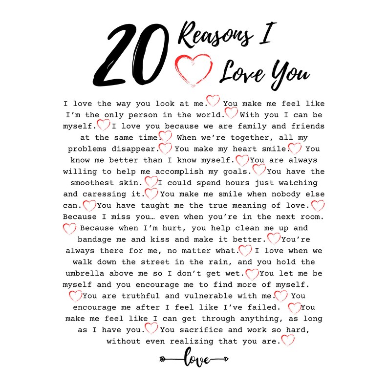 20 Reasons Why I Love You Customized Printable Wall Art - Etsy