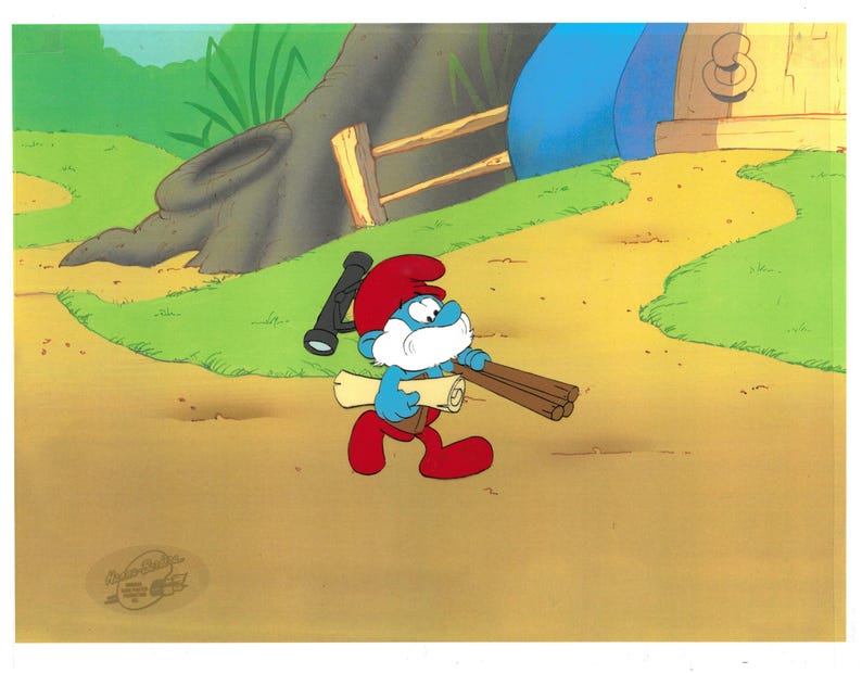 Smurfs - Grandpa Smurf-1980's Hanna-barbera Original Production Cel ...