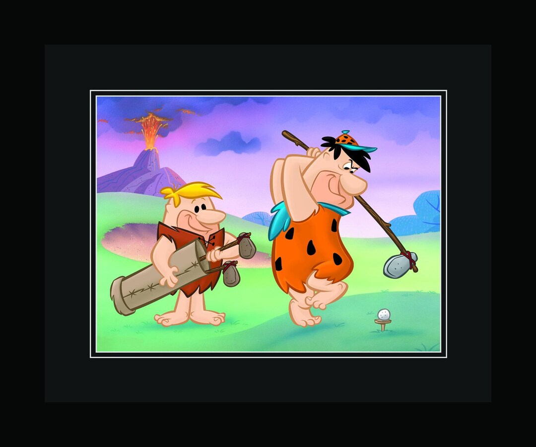 Flintstones - Fred und Barney Golfing - Fine Art gerahmte limitierte ...