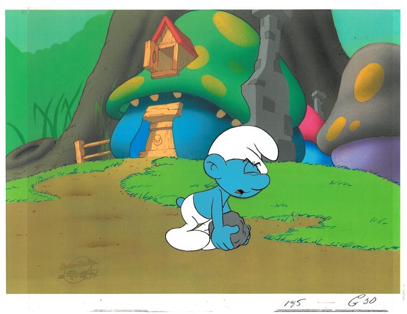 Smurfs - Grouchy -1980's Hanna-barbera Original Production Cel With ...