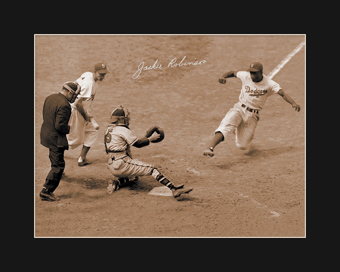 Jackie Robinson Stealing Home 1955 World Series