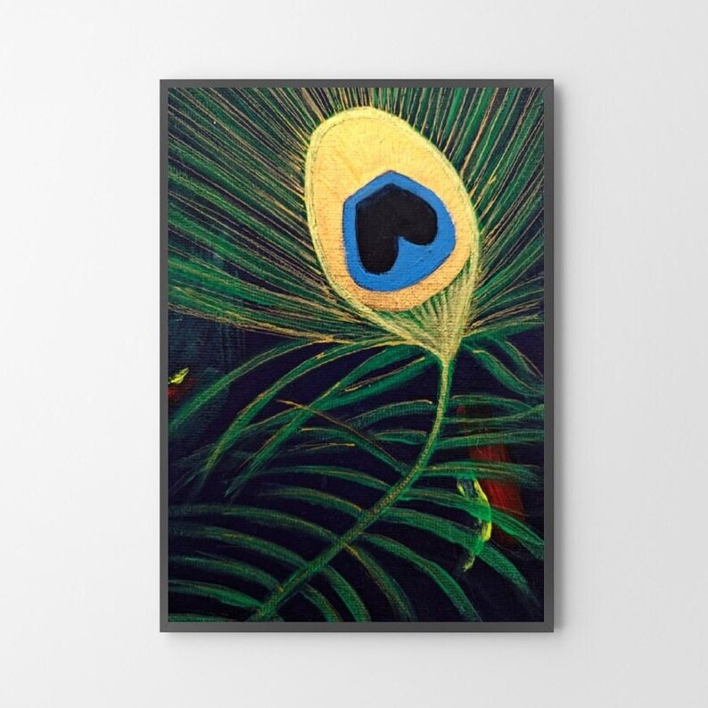 Gold Embellished Peacock Feather Poster Print, Bird Poster Print, Home ...