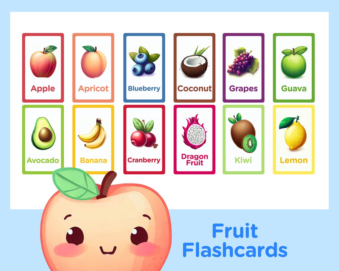 Fruit Flashcards Flashcards for Kids Digital Flashcards - Etsy Australia