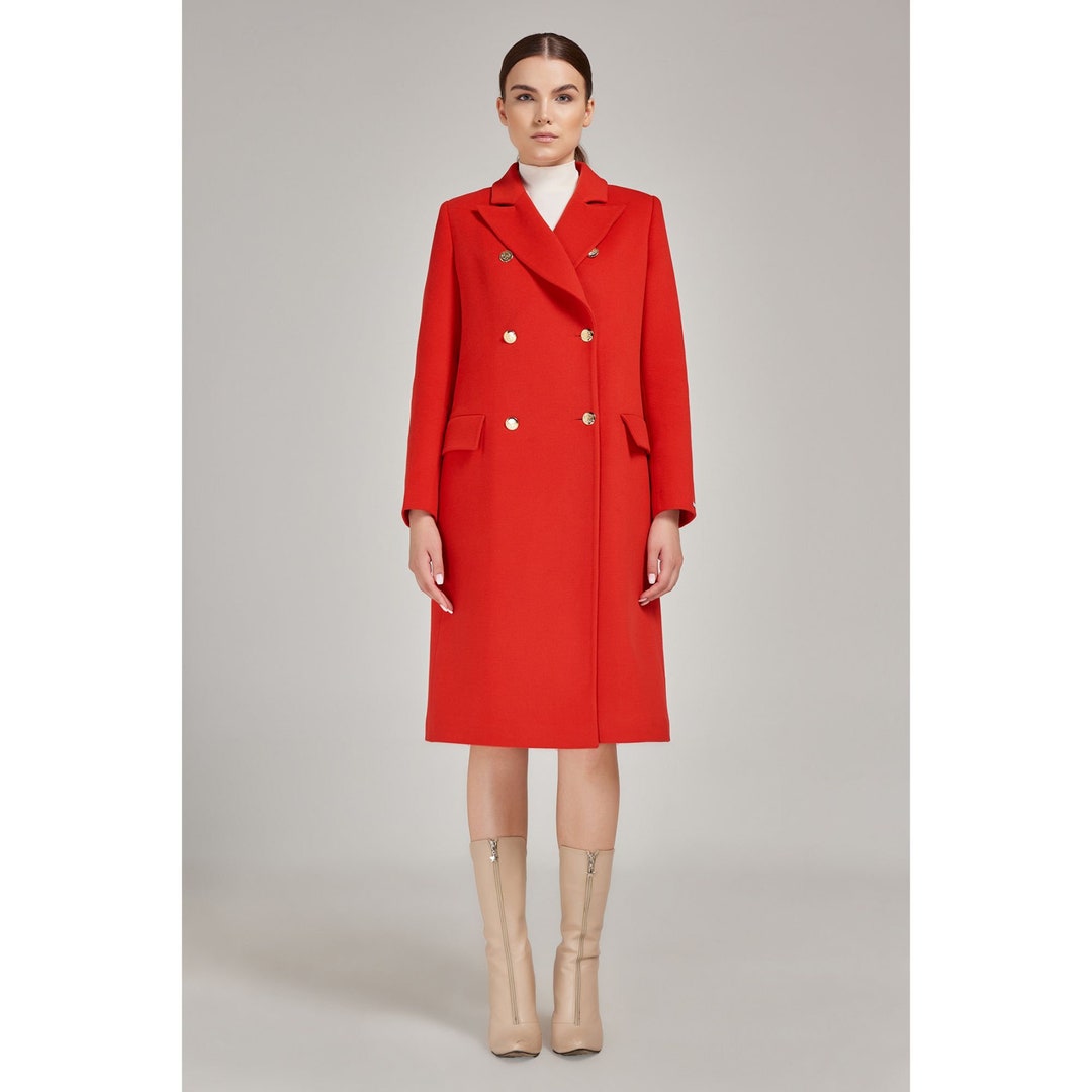 Classic Red Coat Wool Long Coat Full Length Coat Slim - Etsy UK