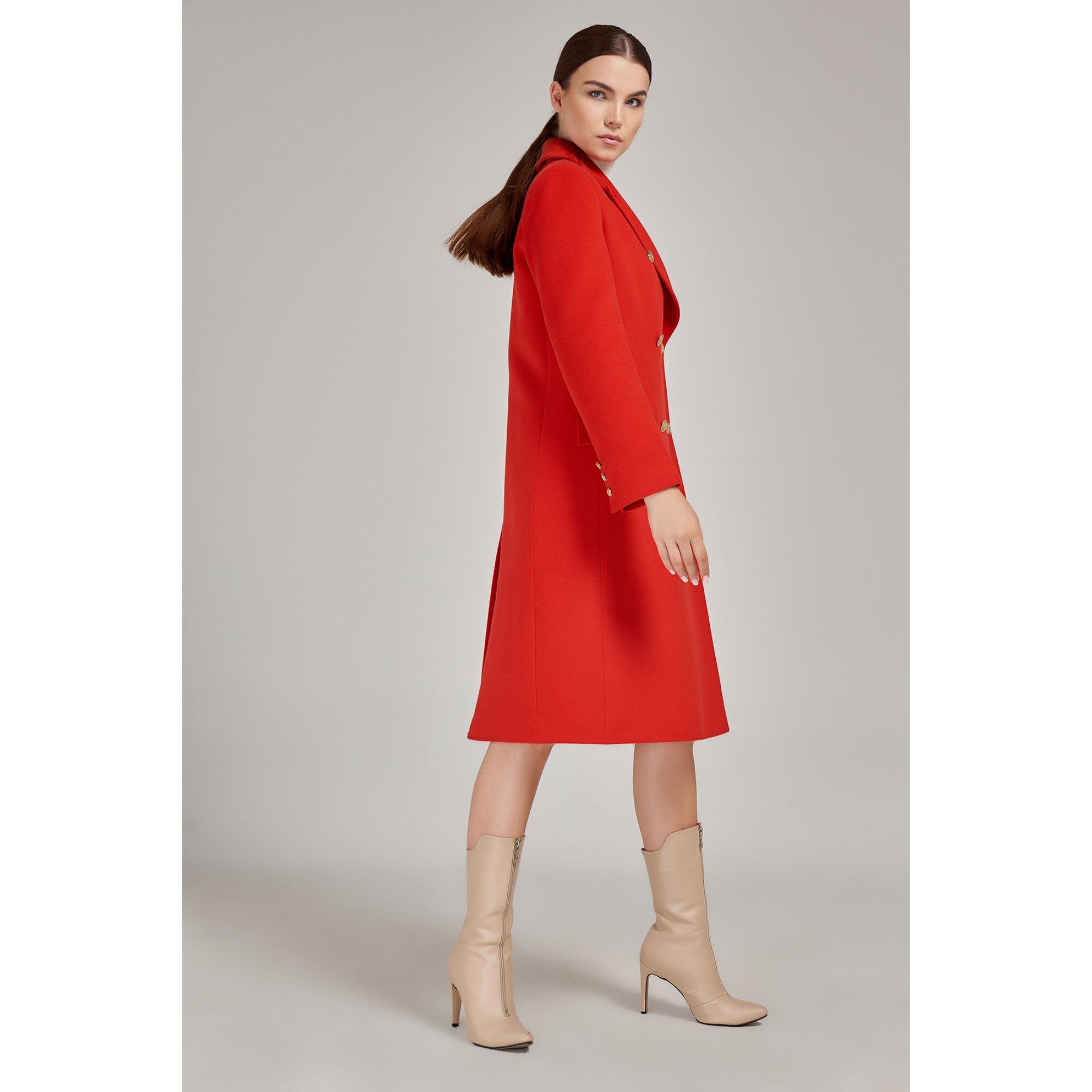 Classic Red Coat Wool Long Coat Full Length Coat Slim - Etsy UK