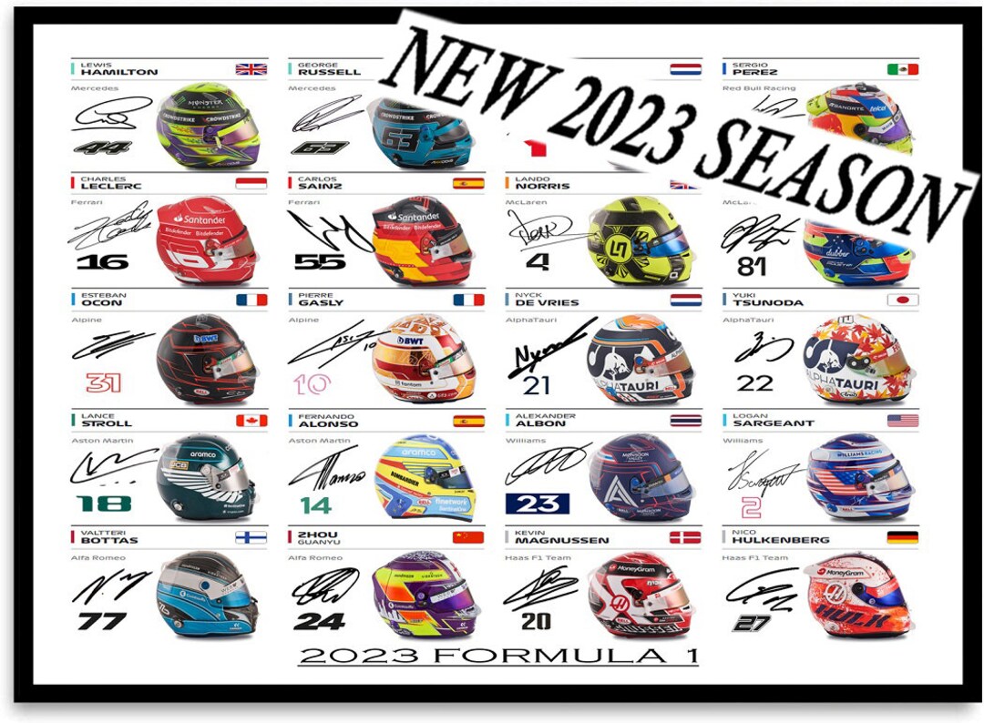 2023 New Season Formula One Drivers Helmets Signed Autographed Printed ...