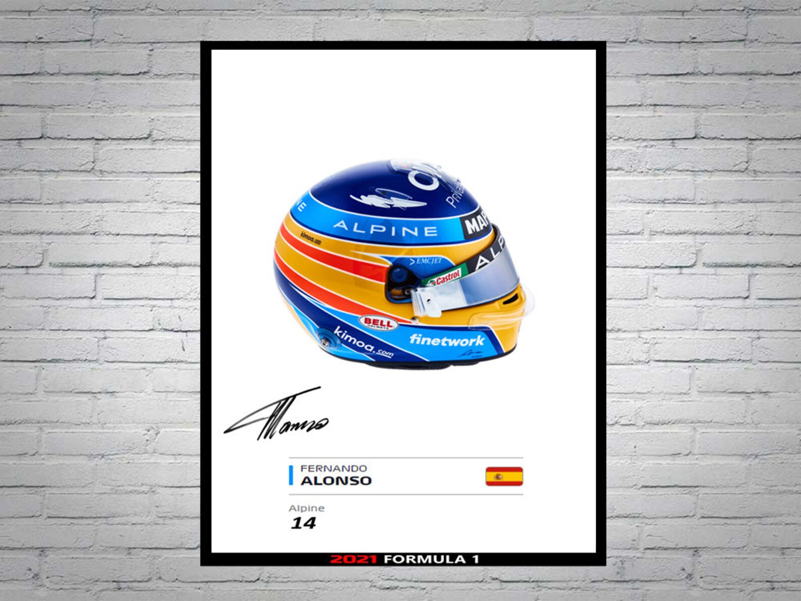 Fernando Alonso Helmet Signed Poster A4 - Etsy