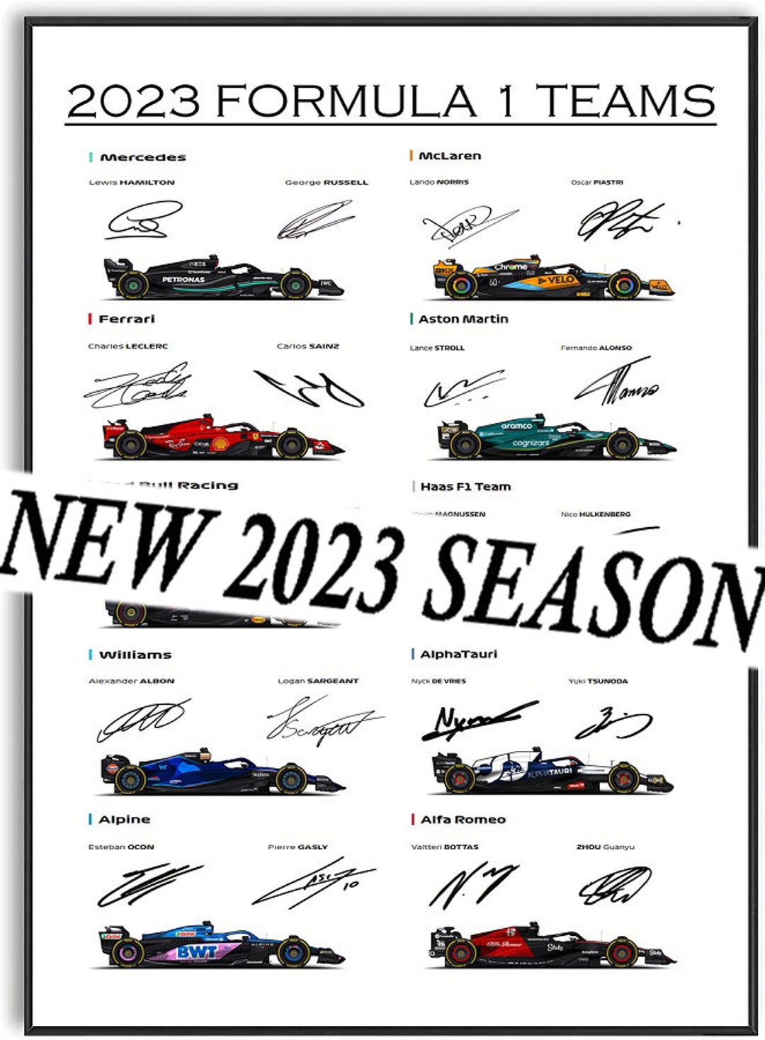 F1 Formula One Teams 2023 Signed Autographed Printed Poster A4 - Etsy