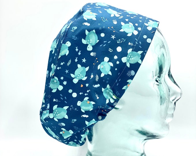 Turtle Surgical Scrub Cap With Buttons, Veterinary Scrub Cap, Scrub Cap ...
