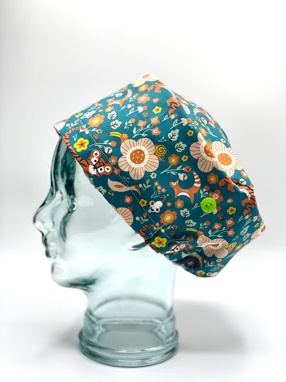 Tiger print Surgical Scrub cap with buttons Nurse Cap | Etsy