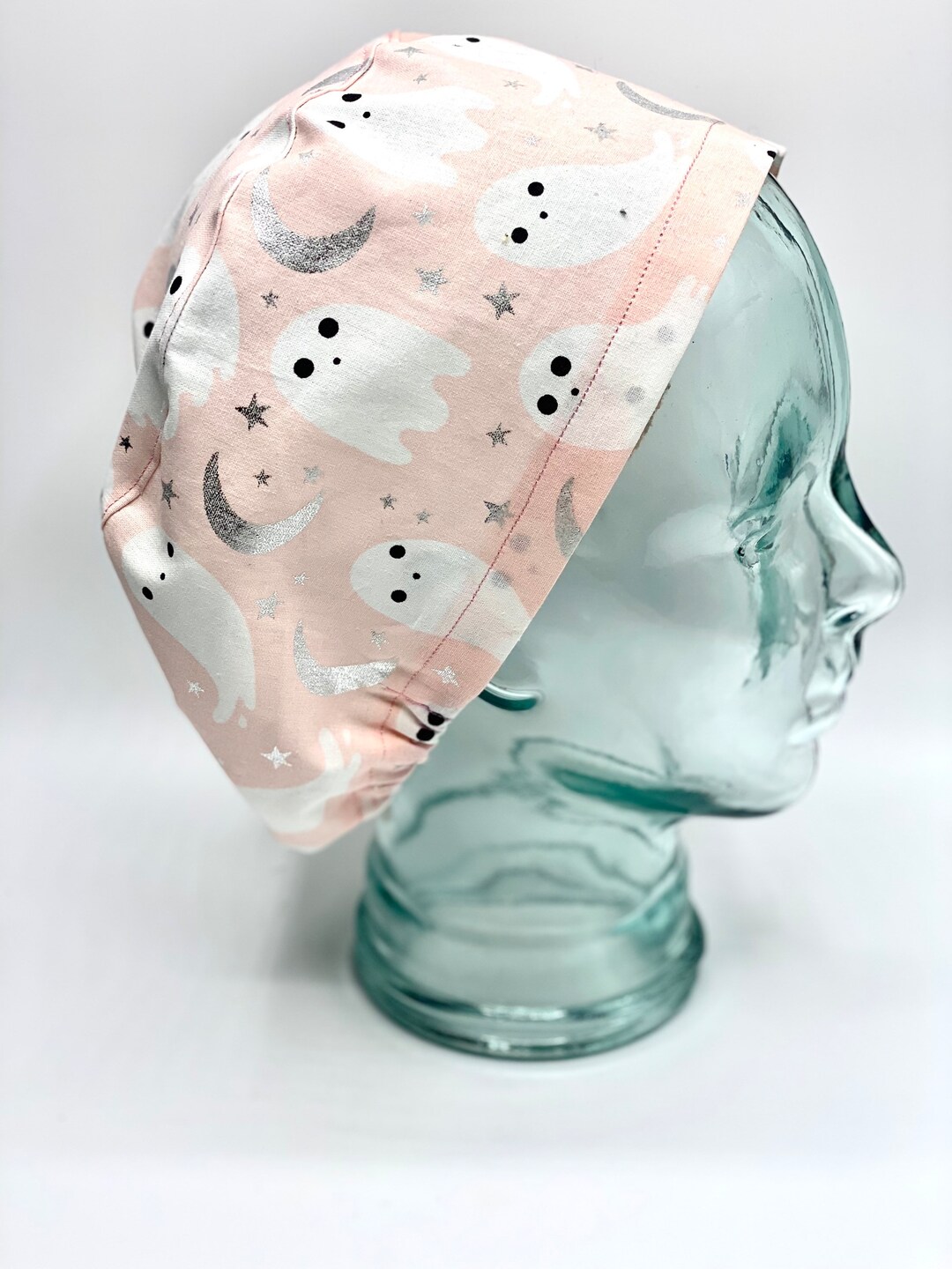 Pink Ghost Scrub Cap Tie Back, Nurse Cap, Surgical Cap Women, Spooky ...