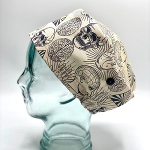 Skeleton Skull Modern Surgical Scrub Cap With Buttons, Nurse Cap ...