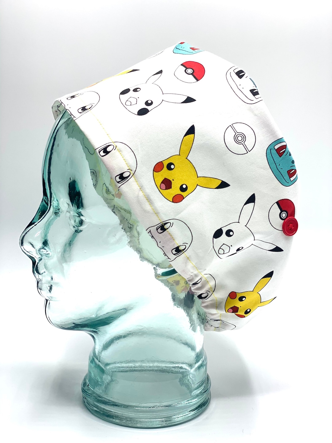 Pokemon/ Modern Surgical Scrub Cap With Buttons White Print - Etsy