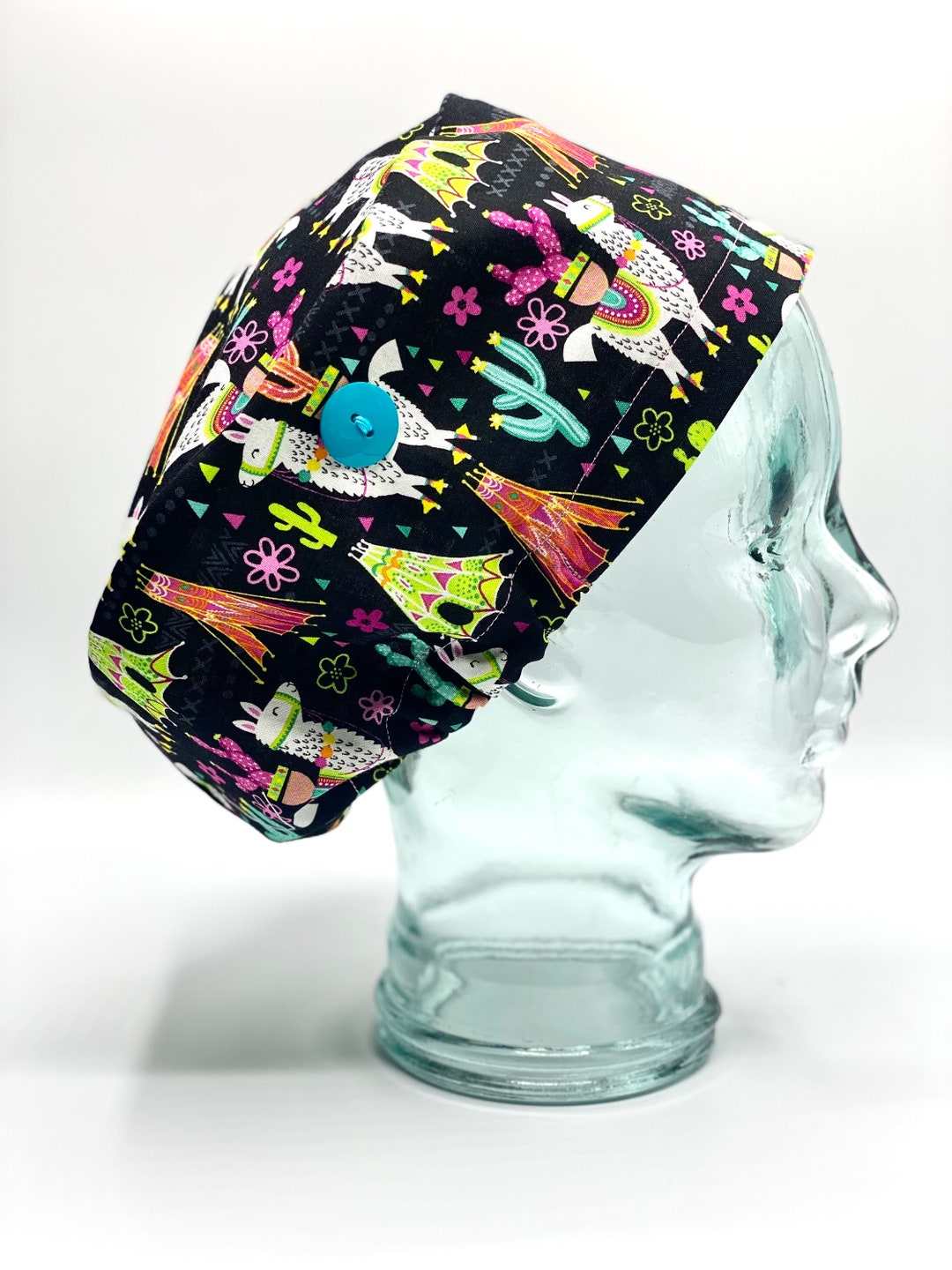 Lama Print / Modern Surgical Scrub Cap With Buttons, Nurse Cap ...