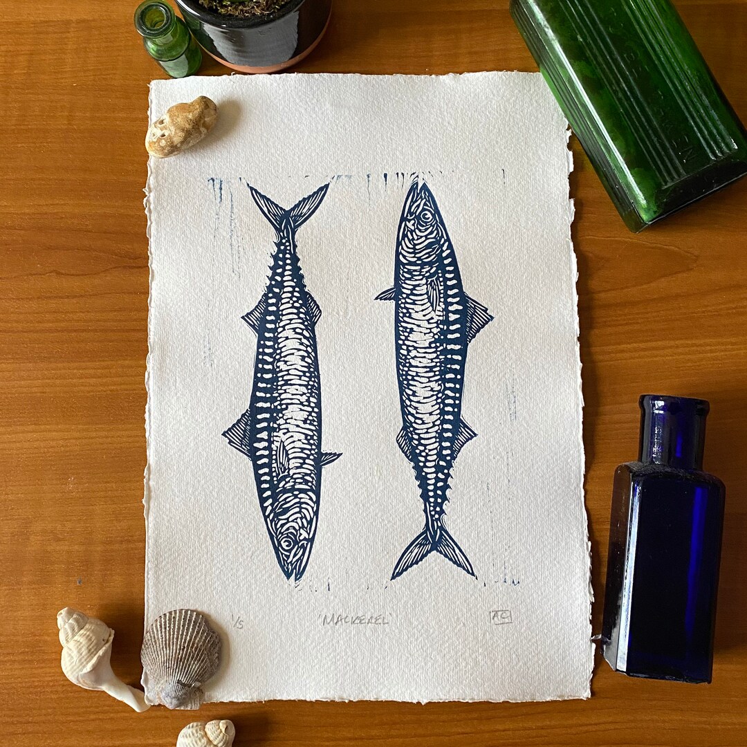 Mackerel Lino Print | Hand Printed | Nature Themed | Home Décor | Wall ...