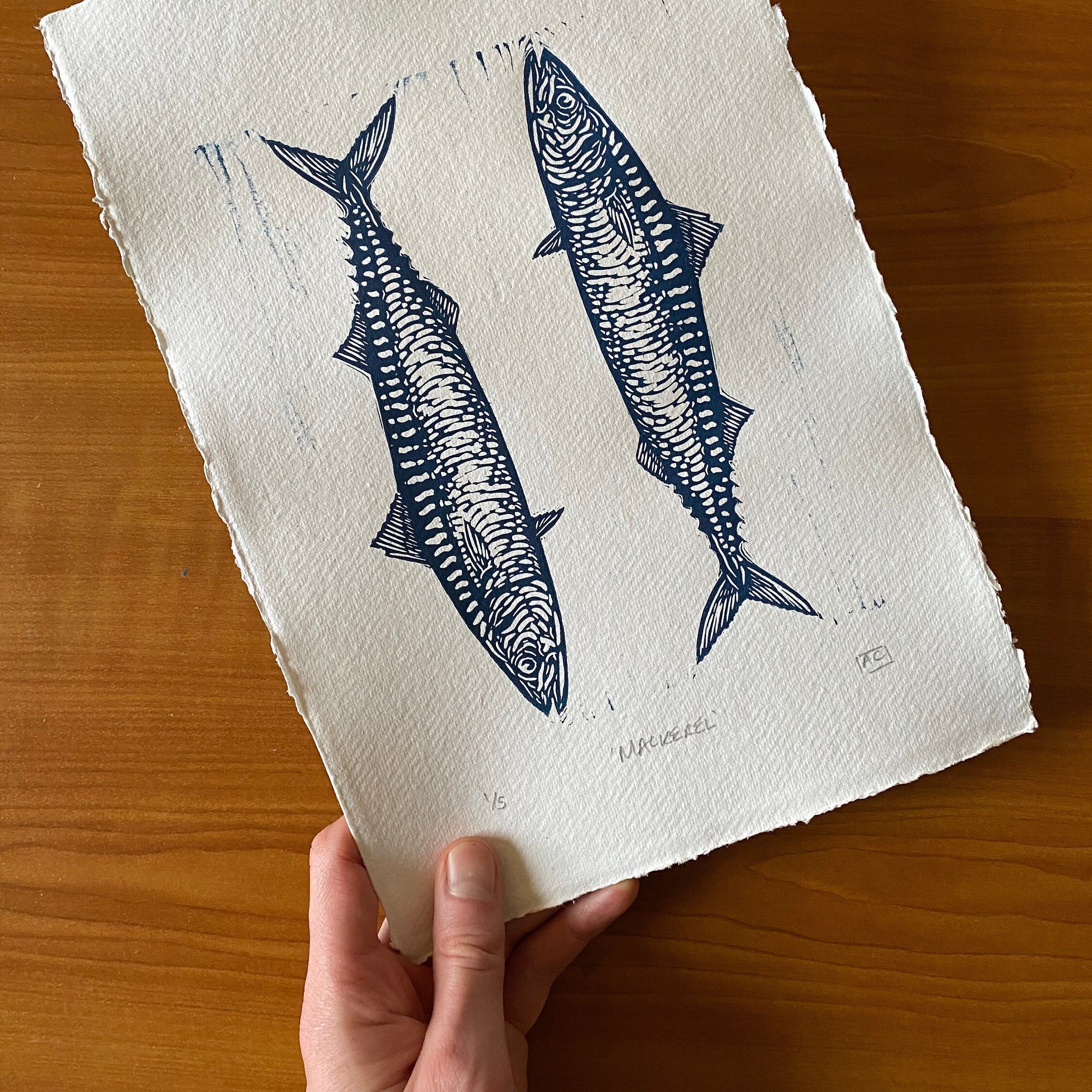 Mackerel Lino Print | Hand Printed | Nature Themed | Home Décor | Wall ...