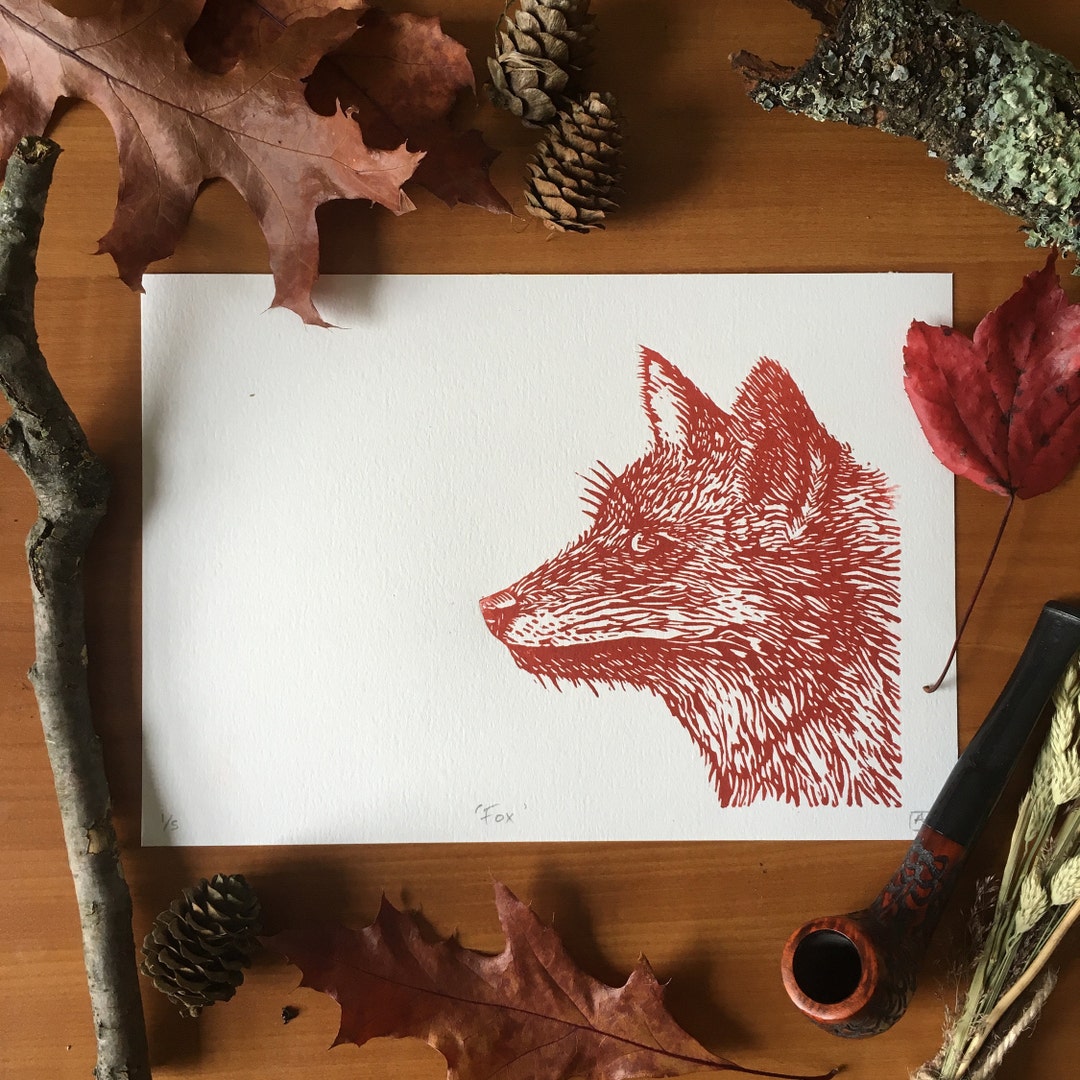 Fox Lino Print I Hand Printed | Nature Themed I Home Décor I Wall Art I ...
