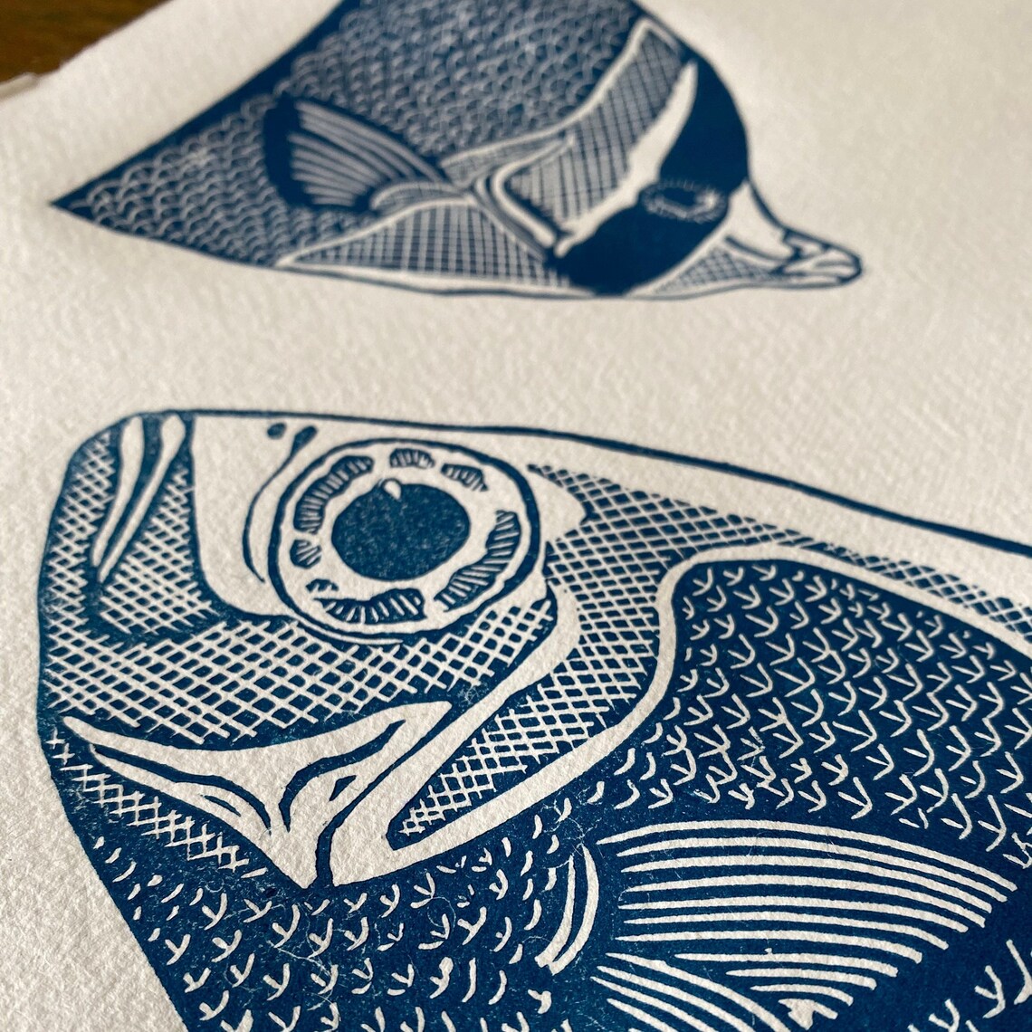 Cod & Angel Fish Lino Print Hand Printed Nature Themed Wall Art Home ...