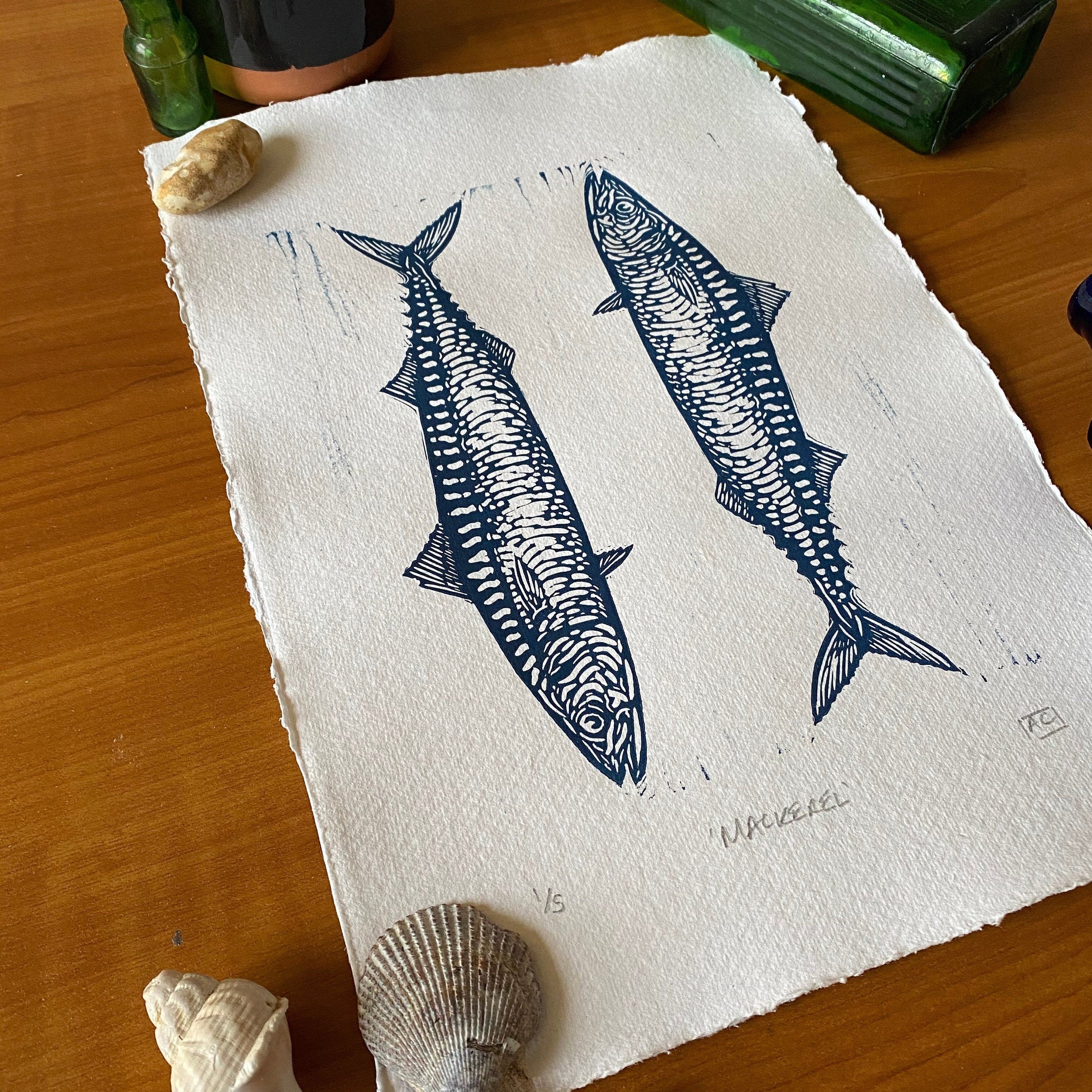 Mackerel Lino Print Hand Printed Nature Themed Home | Etsy